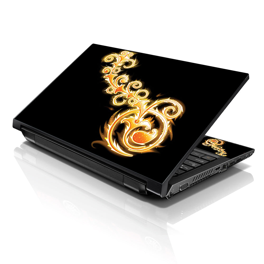 Gold Floral Laptop Skin Decal with 2 Matched Graphical Wrist Padded ...
