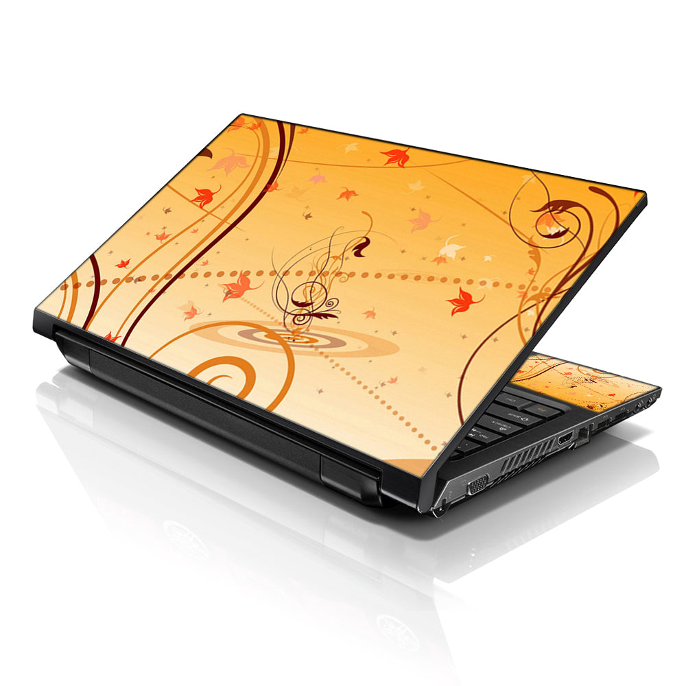 Laptop Notebook Skin Decal with 2 Matching Wrist Pads - Golden Floral ...