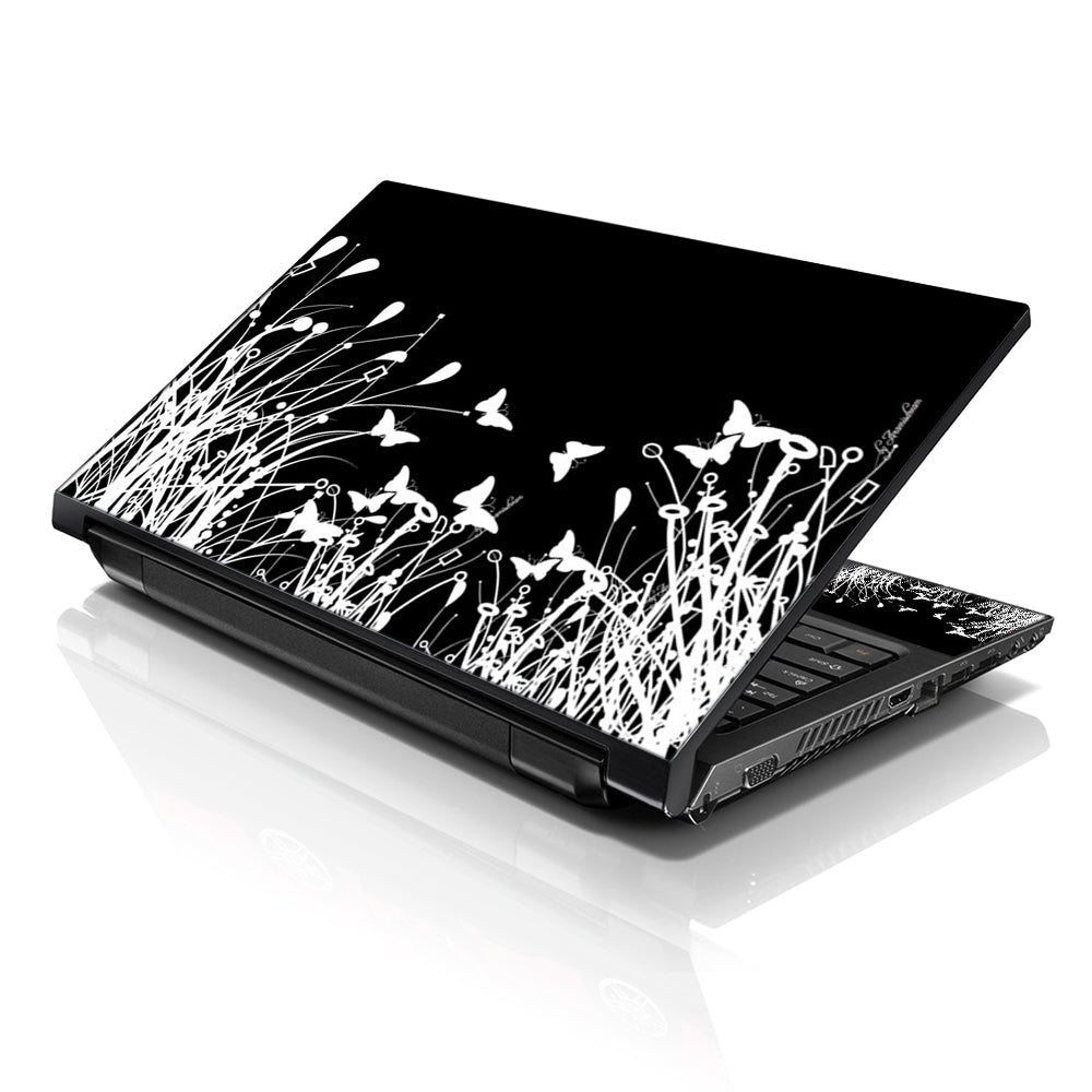 Black & White Flowers Floral Laptop Skin Decal with 2 Matched Graphical ...
