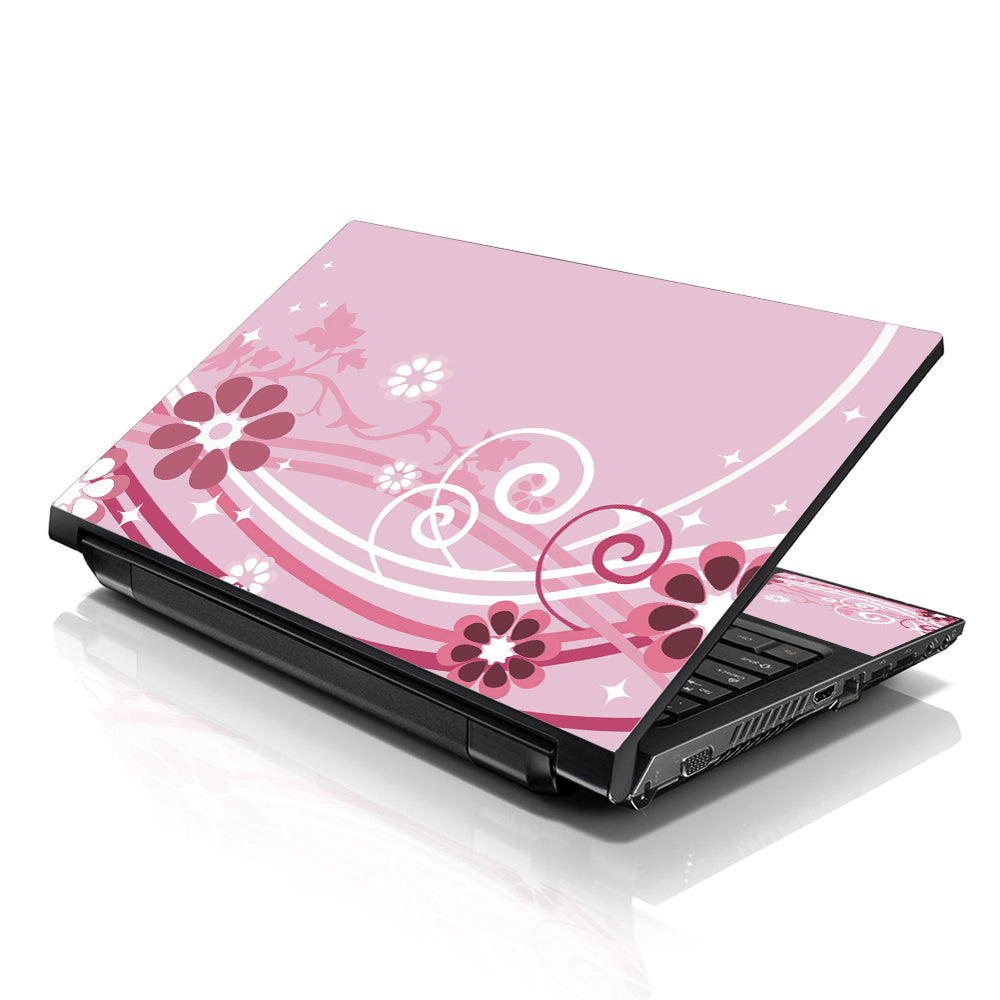 Pink Floral Laptop Skin Decal with 2 Matched Graphical Wrist Padded ...