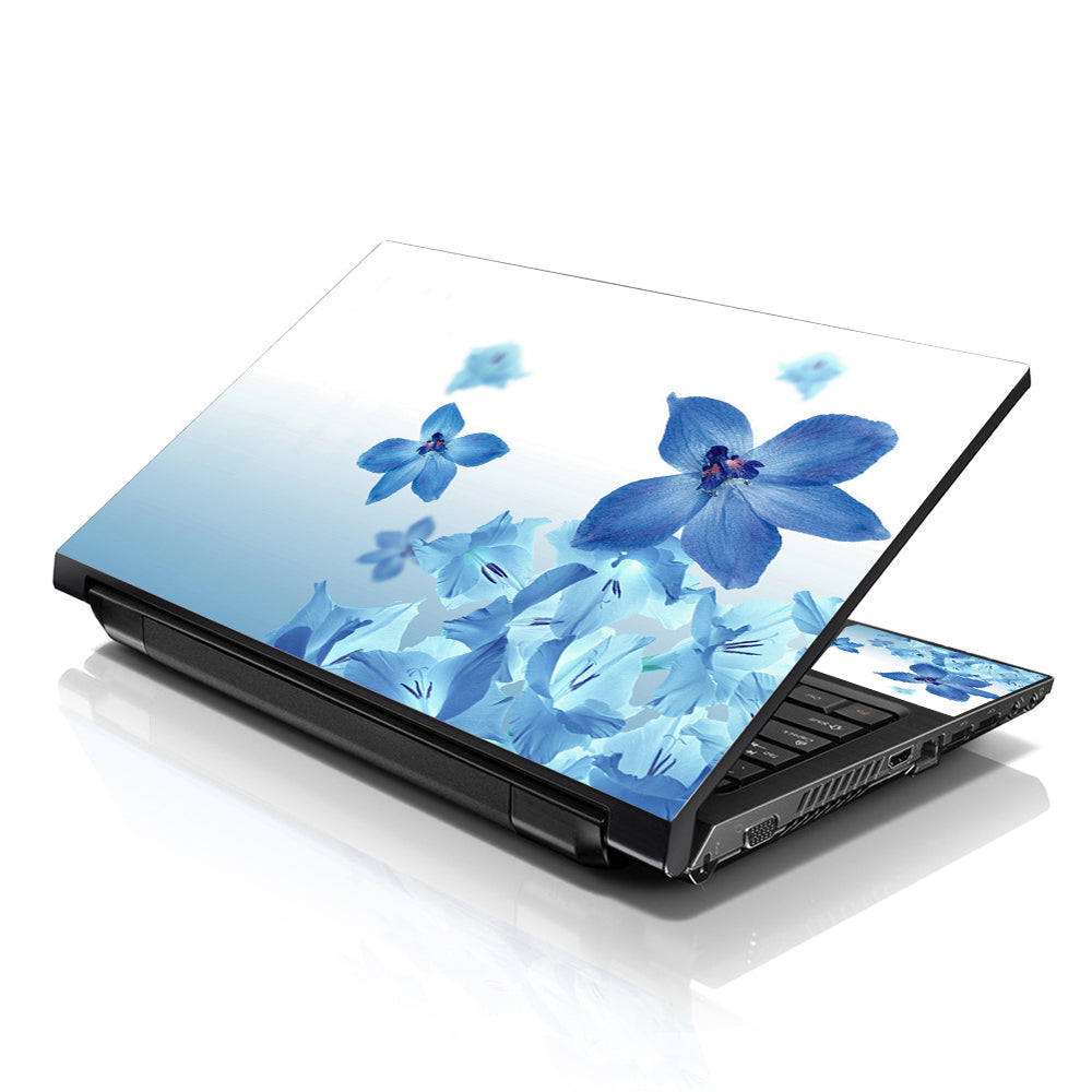Blue Neon Flower Laptop Skin Decal with 2 Matched Graphical Wrist ...