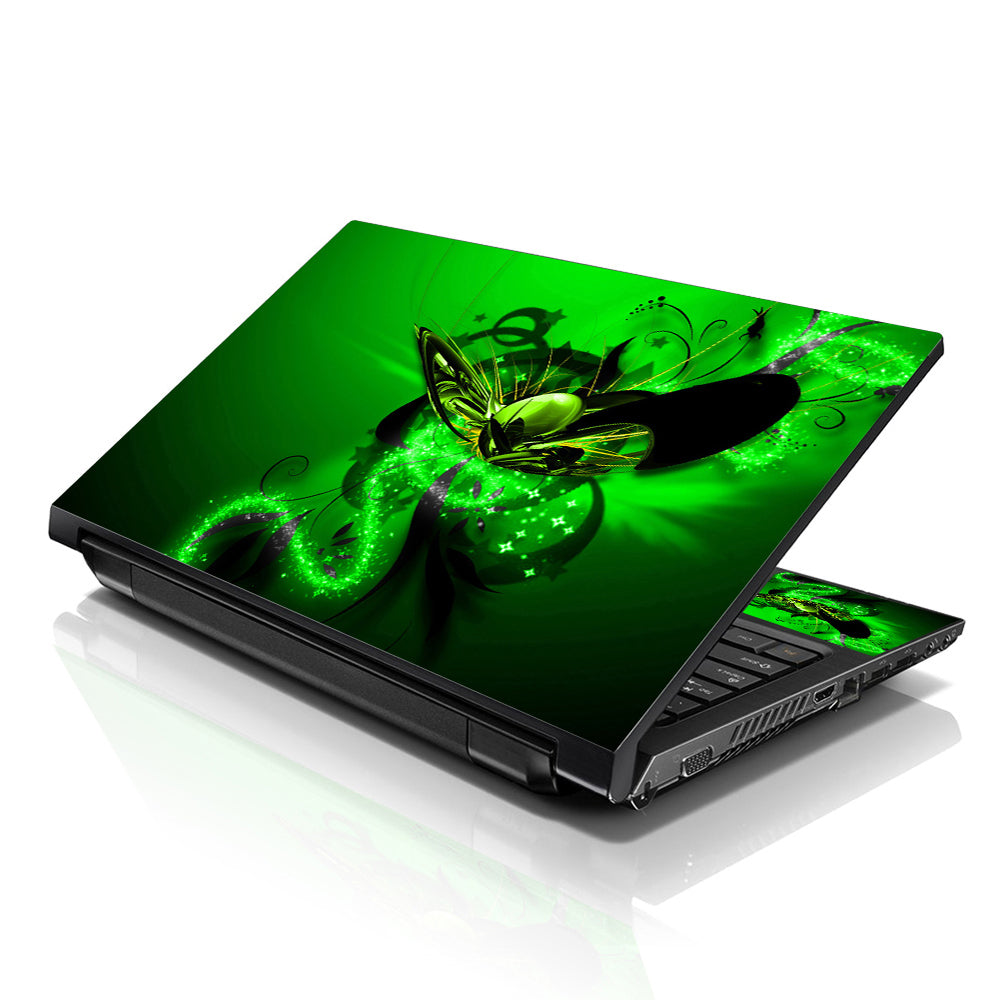 Green Butterfly Laptop Skin Decal with 2 Matched Graphical Wrist Padded ...