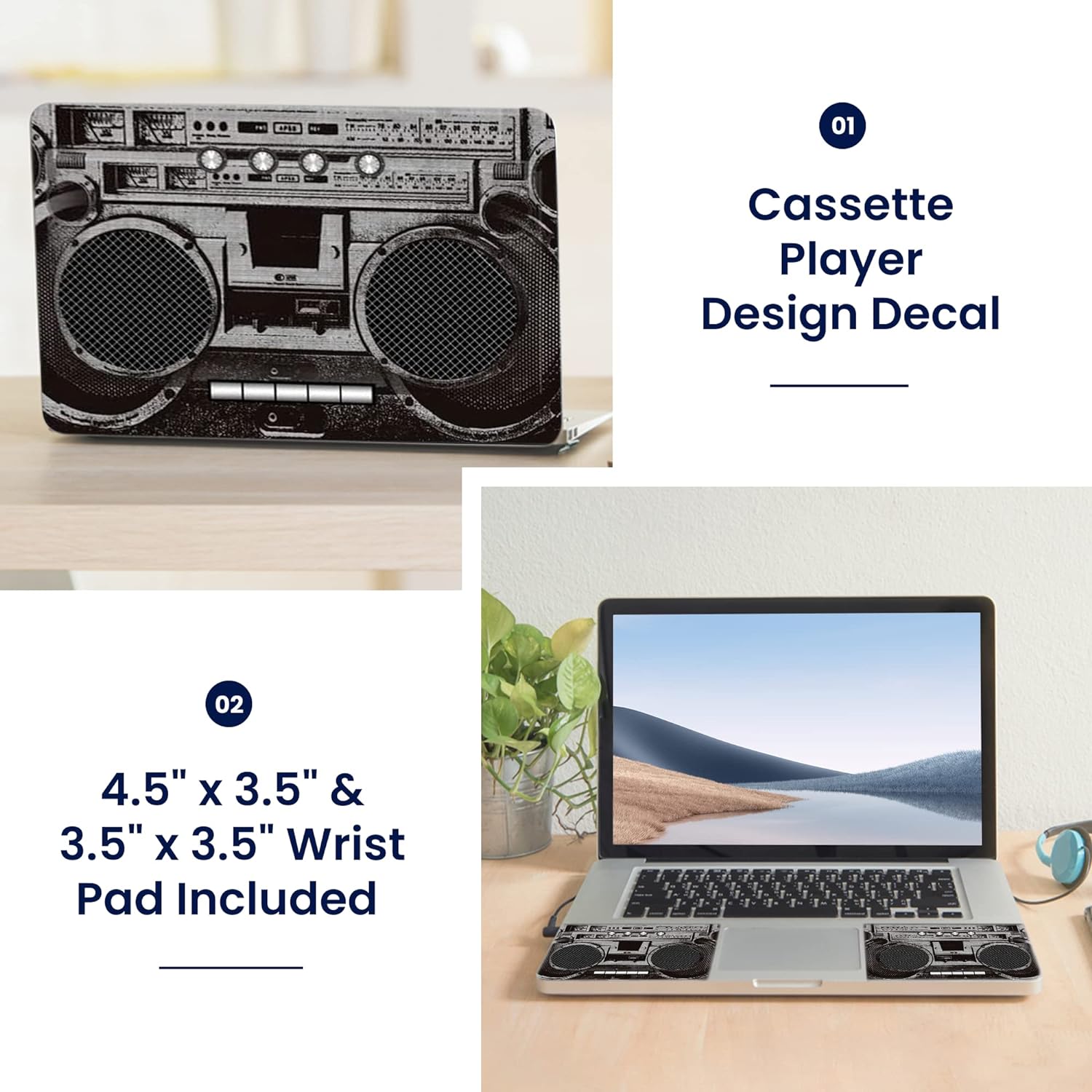 Cassette Player Design Laptop Skin Decal with 2 Matched Graphical Wrist ...