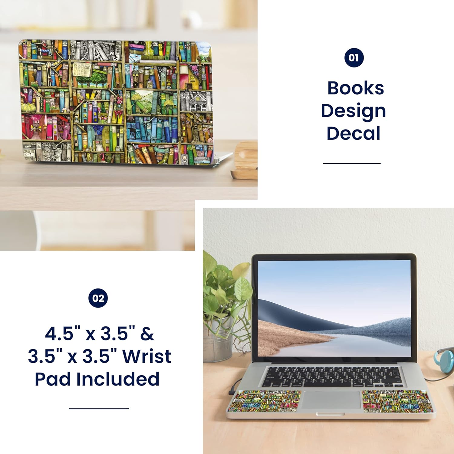 Books Laptop Skin Decal with 2 Matched Graphical Wrist Padded Sticker ...