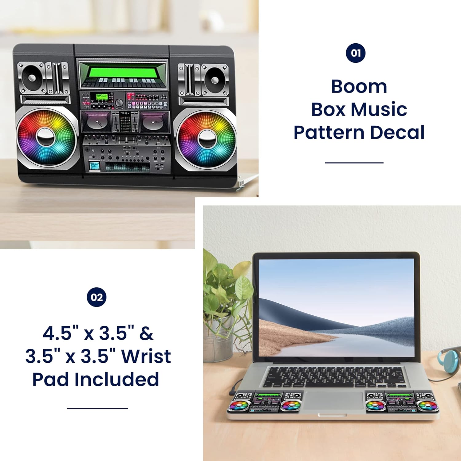 Boom Box Music Laptop Skin Decal with 2 Matched Graphical Wrist Padded ...