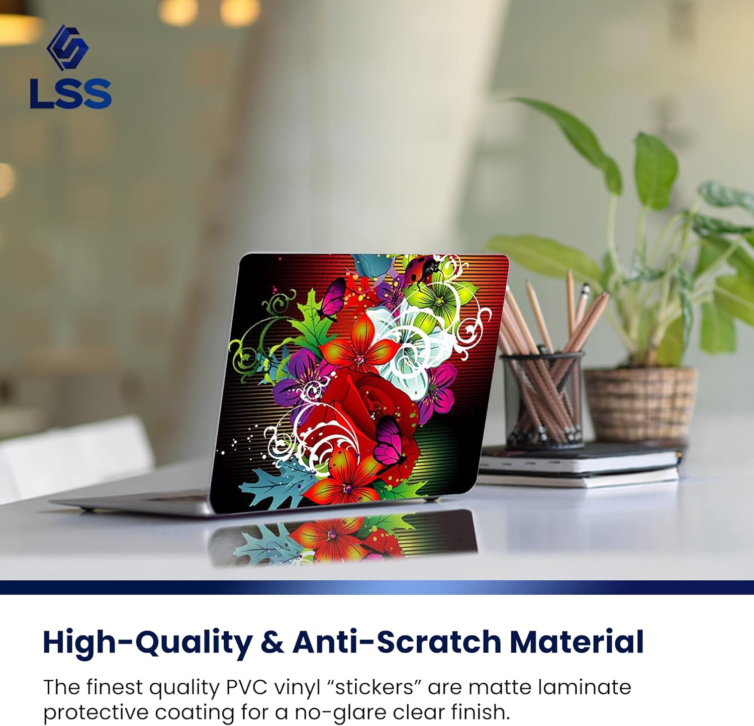 Colorful Floral Laptop Skin Decal with 2 Matched Graphical Wrist Padded ...
