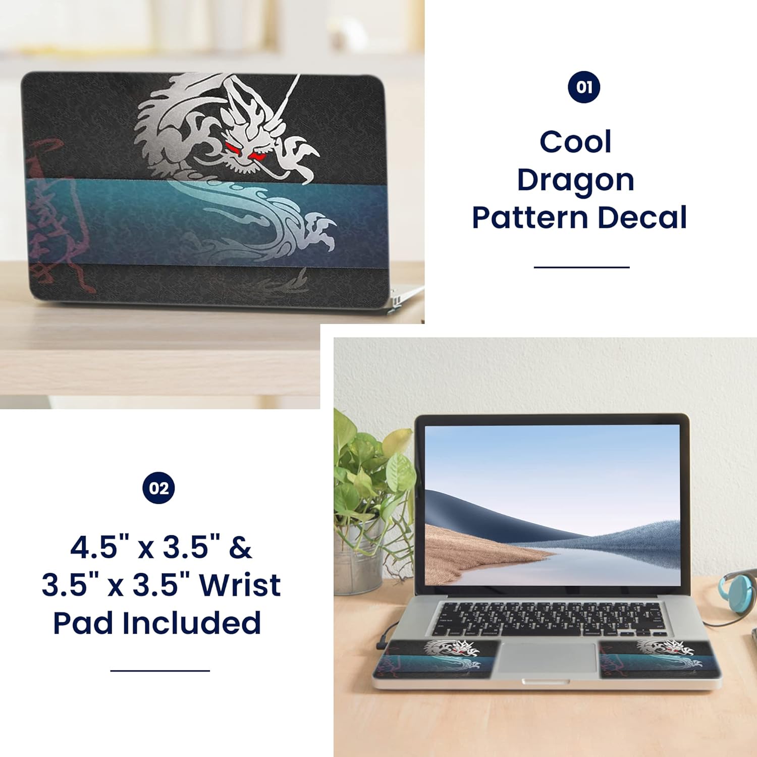 Cool Dragon Laptop Skin Decal with 2 Matched Graphical Wrist Padded ...