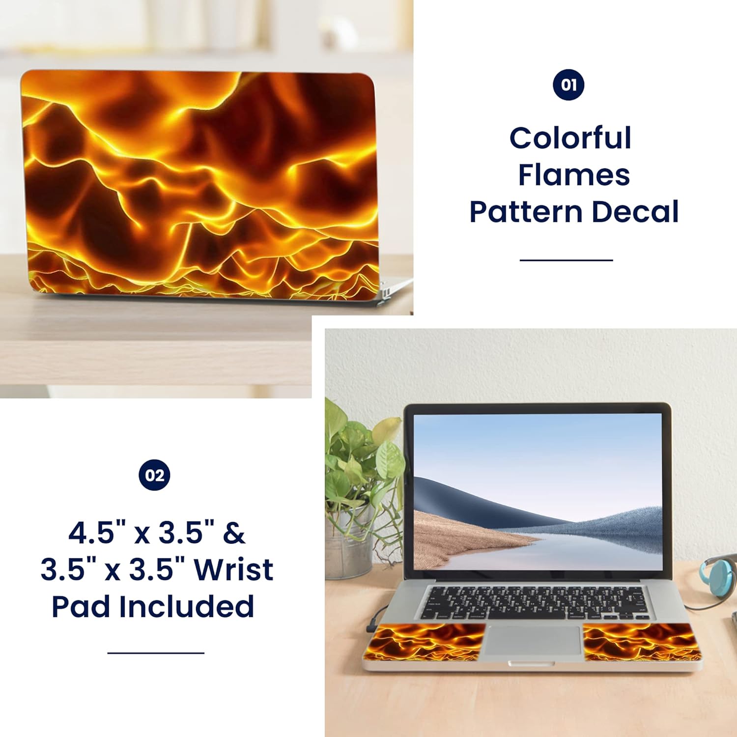 Flames Laptop Skin Decal with 2 Matched Graphical Wrist Padded Sticker ...