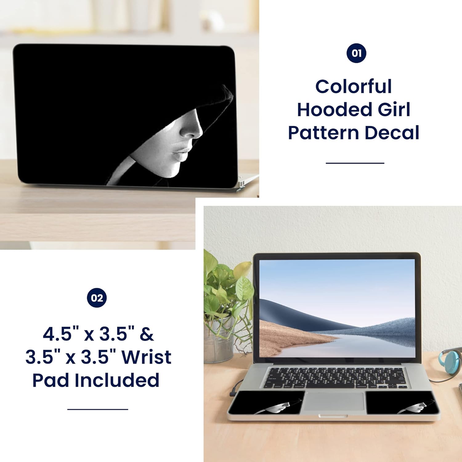 Hooded Girl Laptop Skin Decal with 2 Matched Graphical Wrist Padded ...