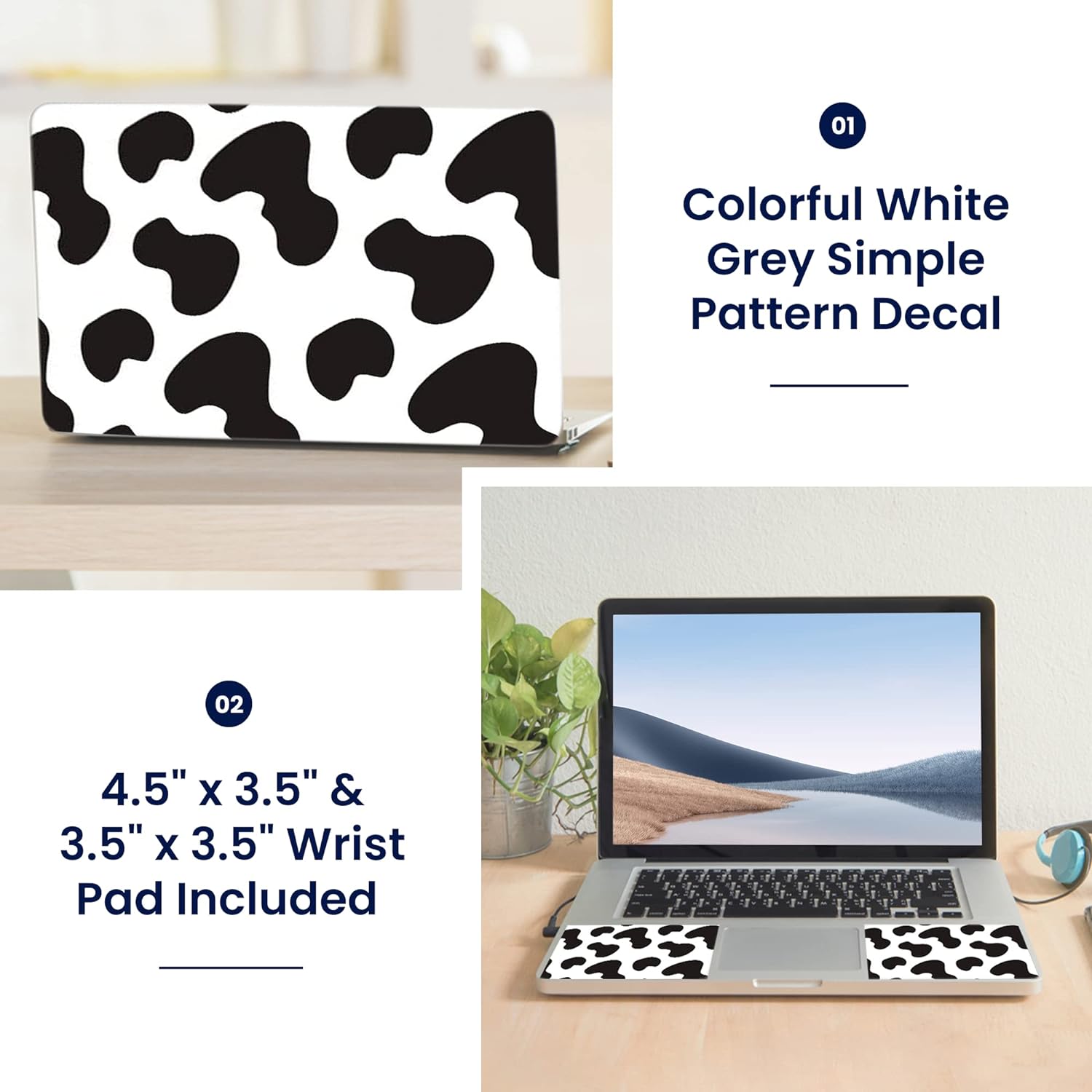 Cow Print Laptop Skin Decal with 2 Matched Graphical Wrist Padded ...