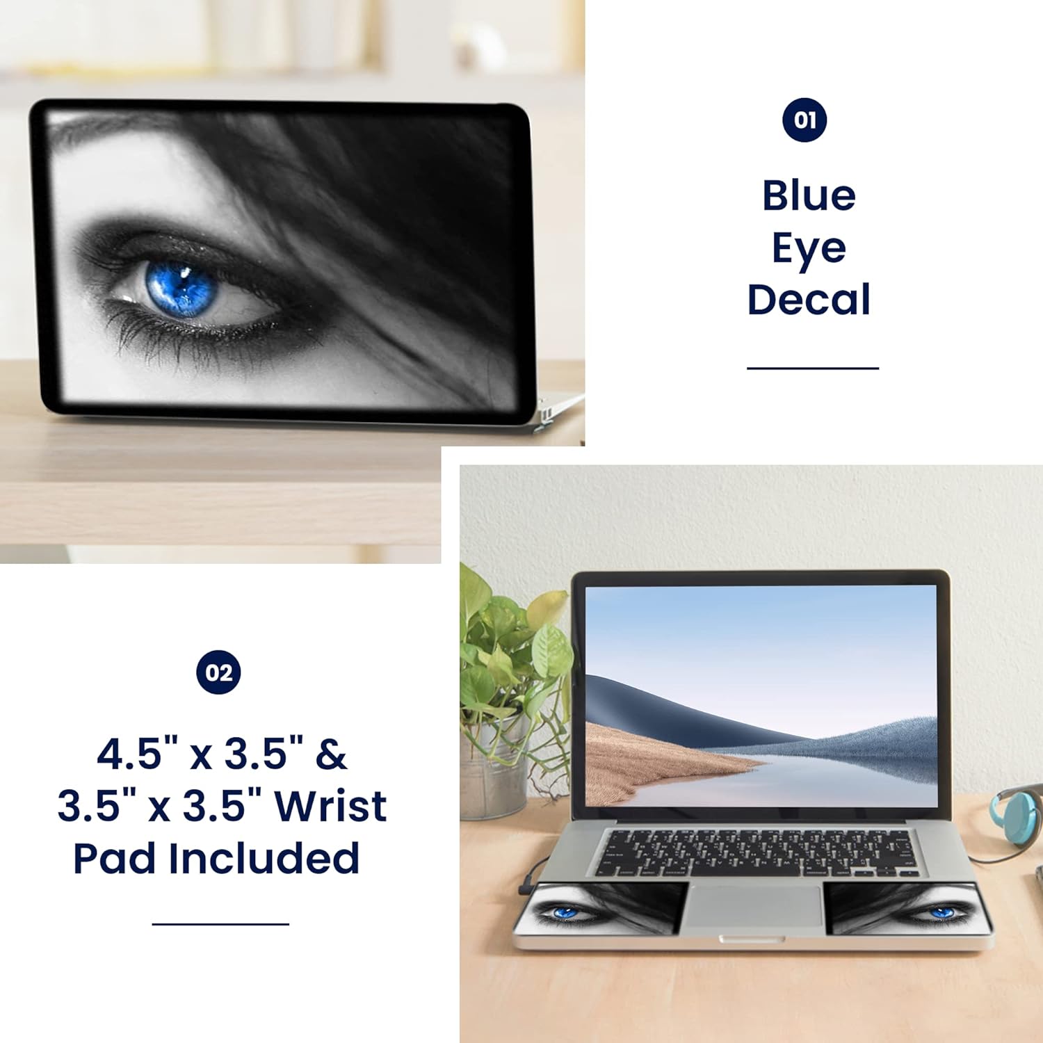 Blue Eye Laptop Skin Decal with 2 Matched Graphical Wrist Padded ...