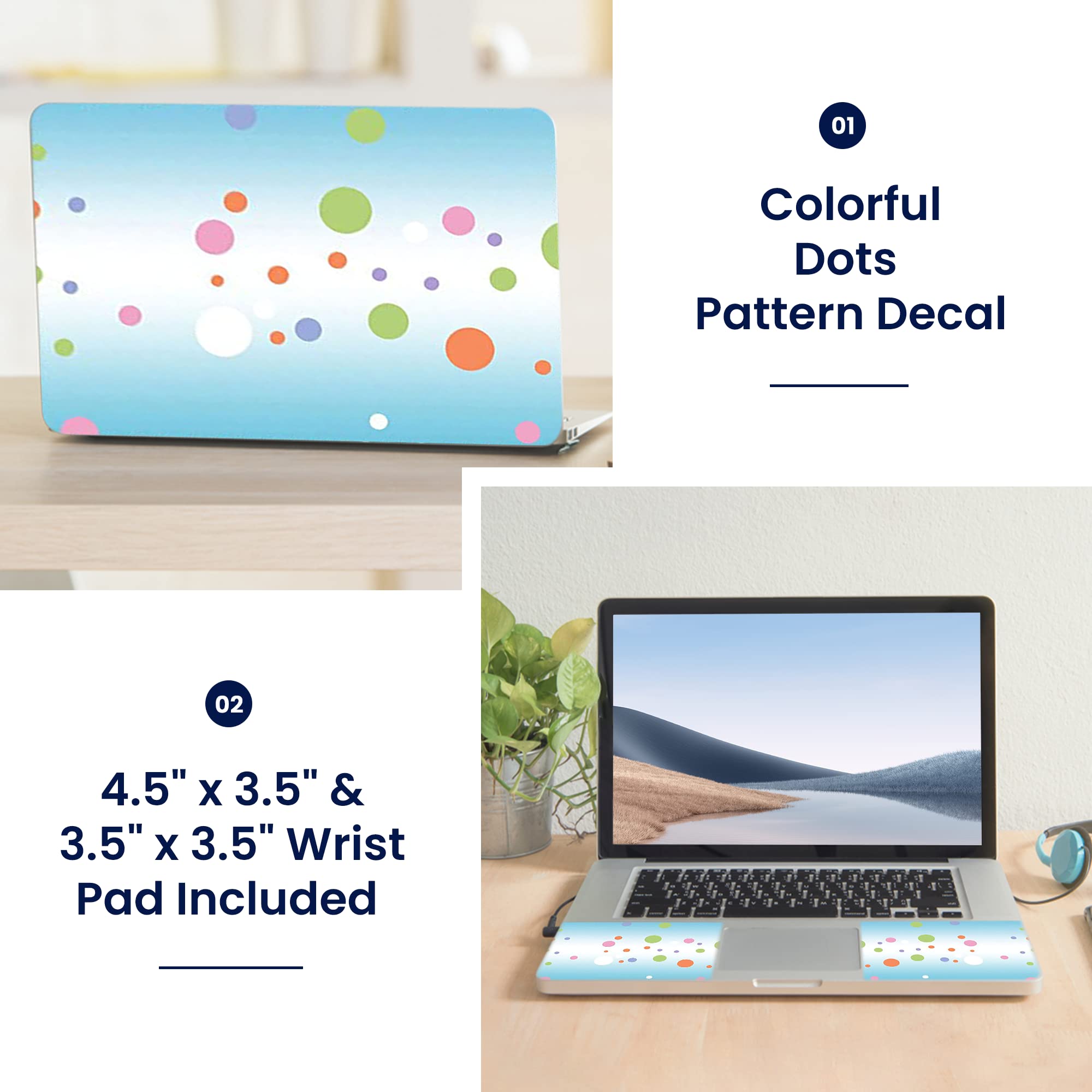 Colorful Dots Laptop Skin Decal with 2 Matched Graphical Wrist Padded ...