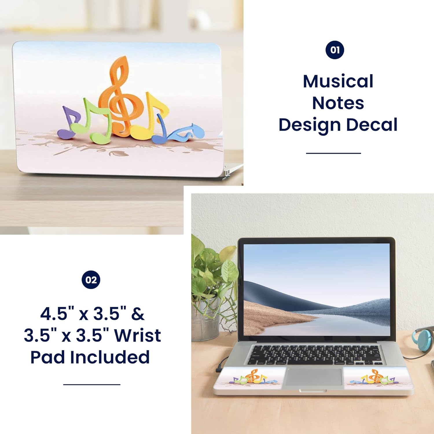 Musical Notes Laptop Skin Decal with 2 Matched Graphical Wrist Padded ...