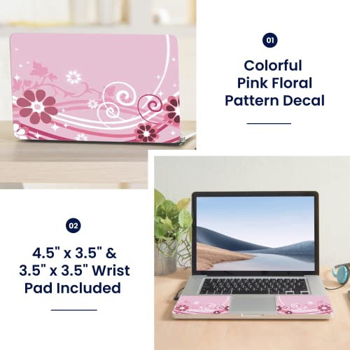 Pink Floral Laptop Skin Decal with 2 Matched Graphical Wrist Padded ...