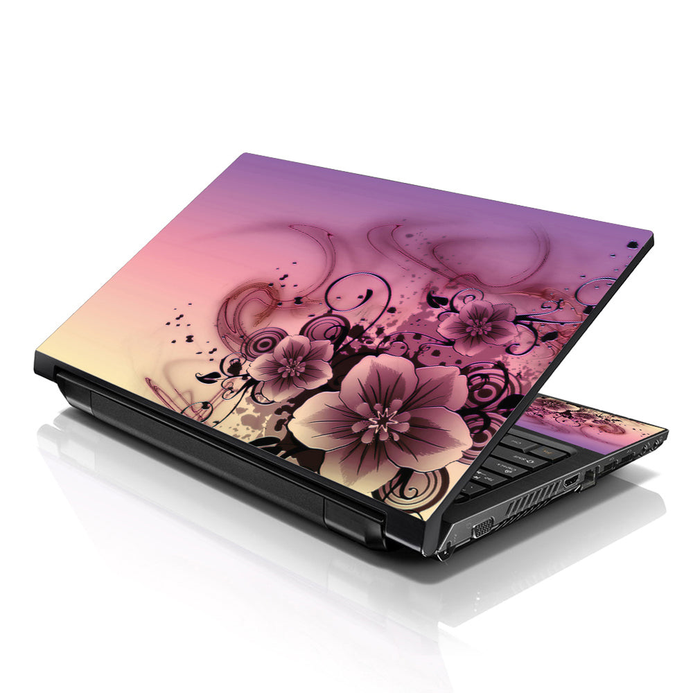 Pink Flower Laptop Skin Decal with 2 Matched Graphical Wrist Padded ...