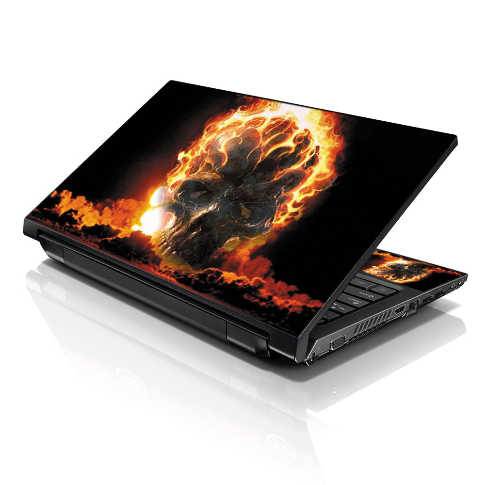 Skull on Fire Laptop Skin Decal with 2 Matched Graphical Wrist Padded ...