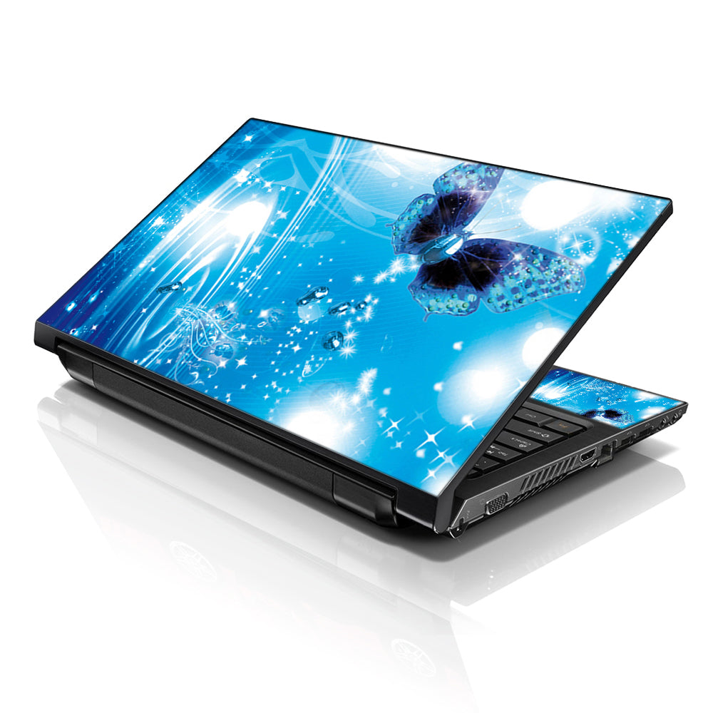 Sparkling Blue Butterfly Laptop Skin Decal with 2 Matched Graphical ...