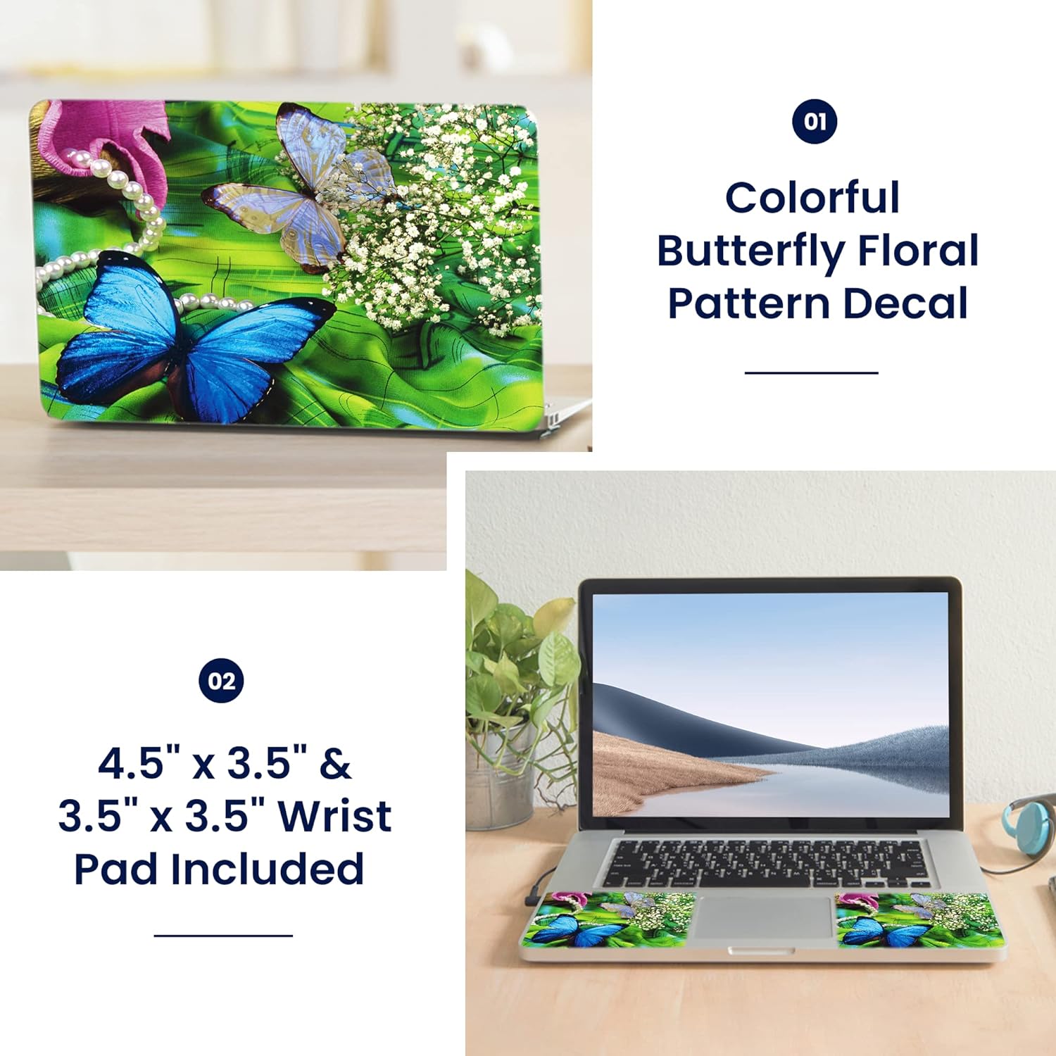 Spring Butterfly Laptop Skin Decal with 2 Matched Graphical Wrist ...