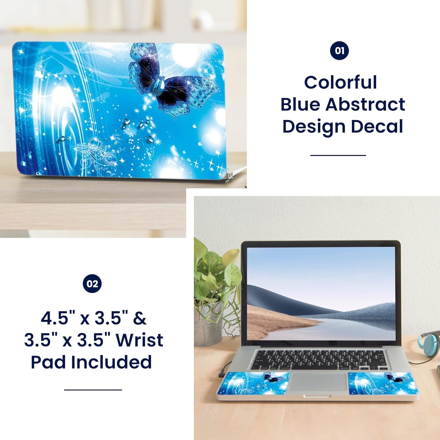 Water Butterfly Laptop Skin Decal with 2 Matched Graphical Wrist Padded ...