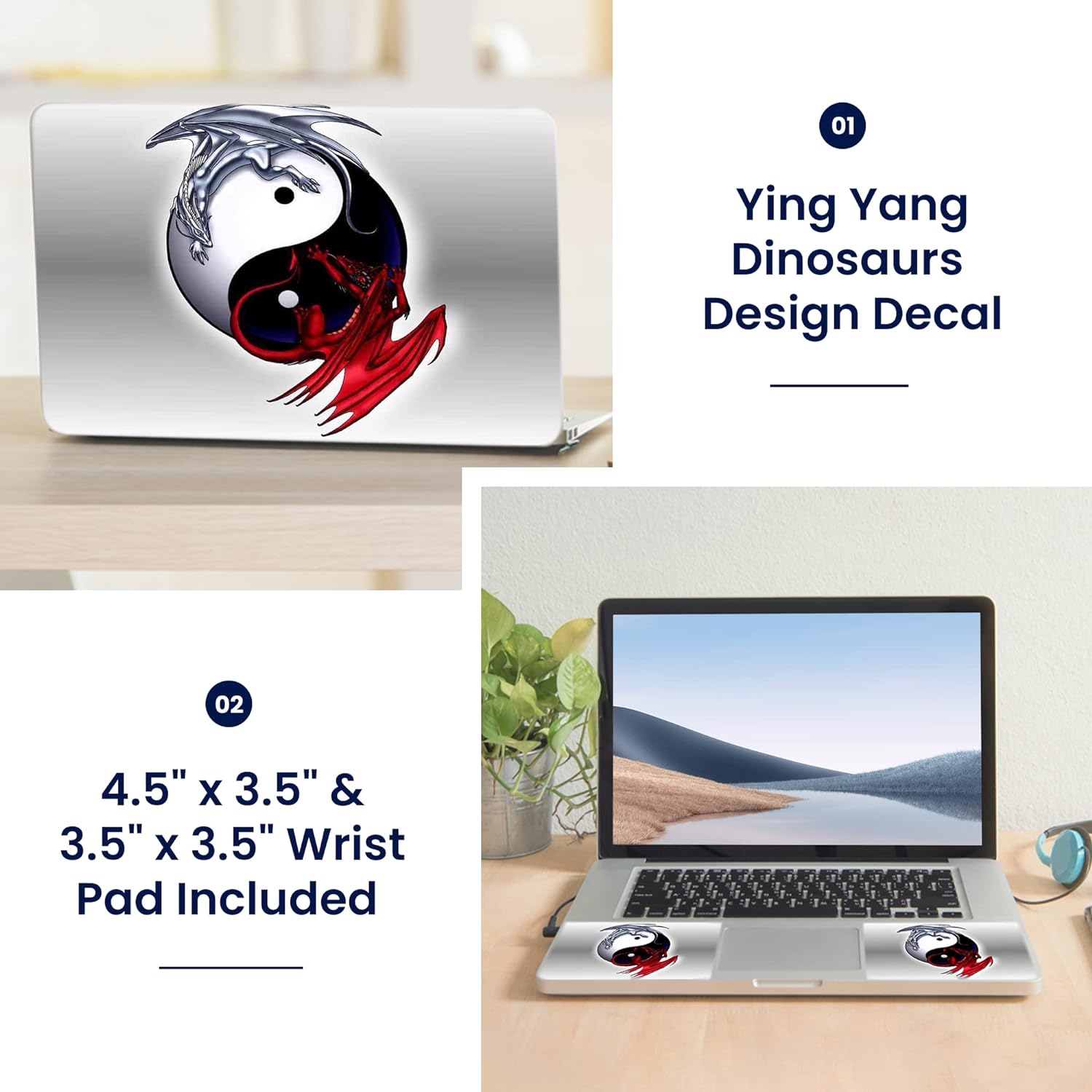 Ying Yang Dragons Laptop Skin Decal with 2 Matched Graphical Wrist ...