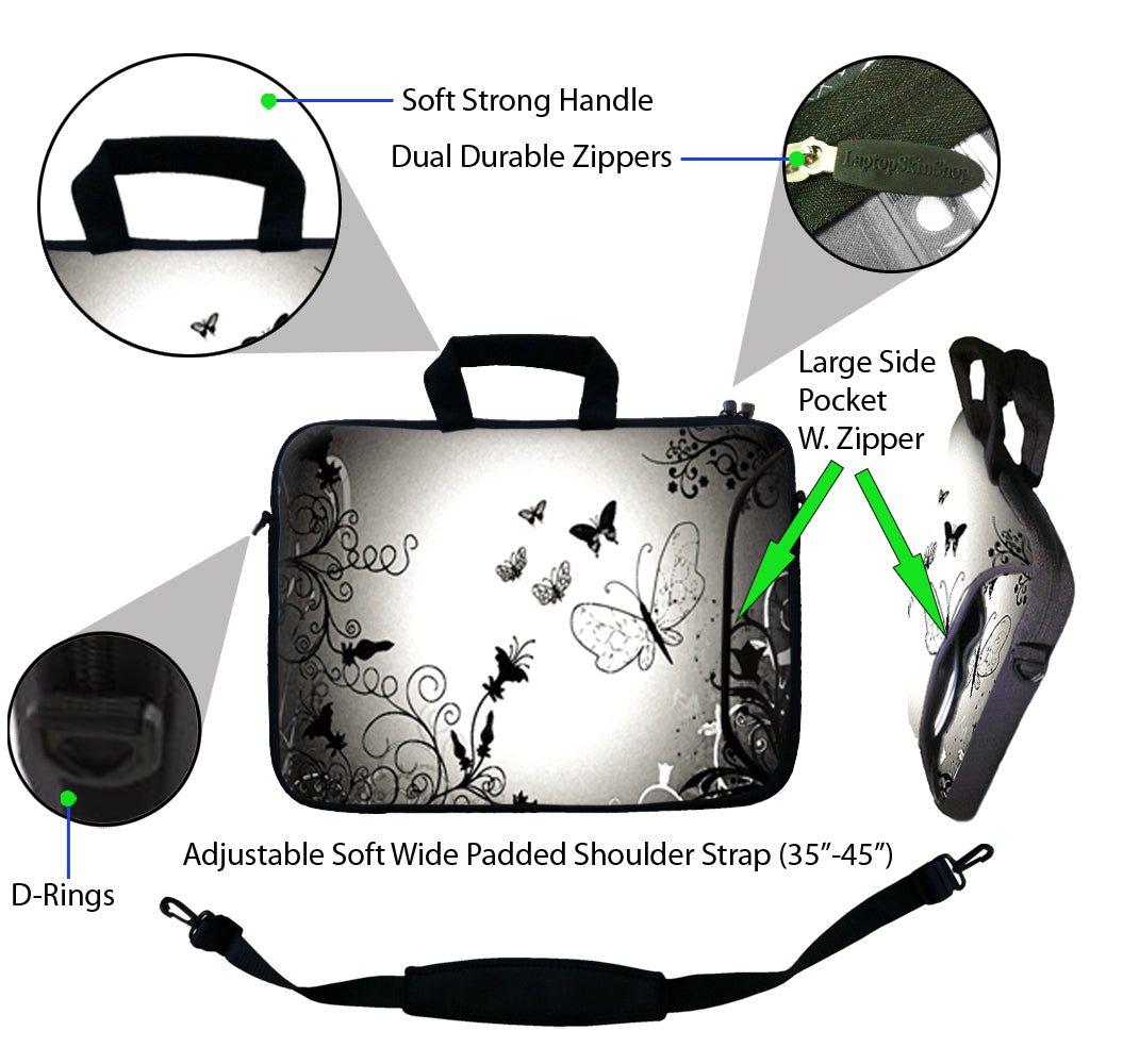 Dark Contrast Fade Butterfly Laptop Carrying Case with Large Side ...