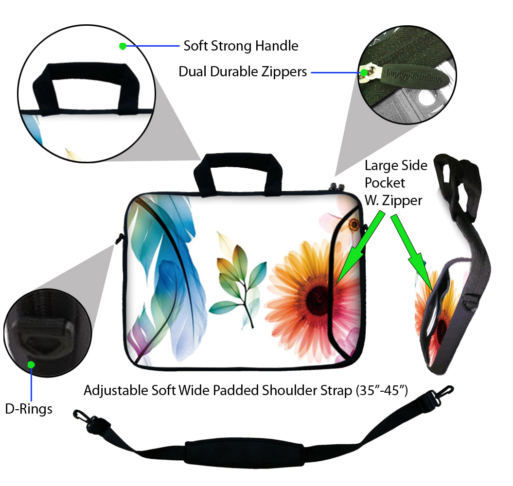 Daisy Flower Leaves Floral Laptop Carrying Case with Large Side Pocket ...