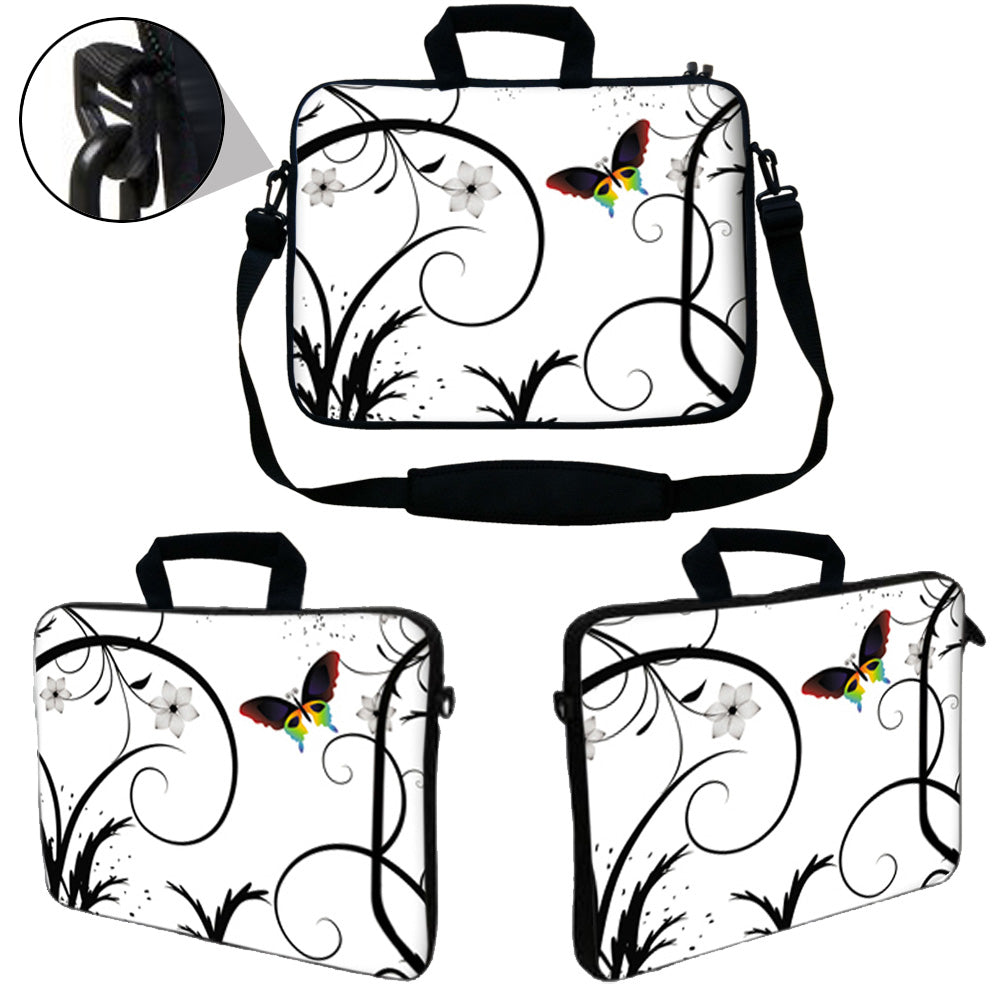 White Butterfly Escape Floral Laptop Carrying Case with Large Side ...