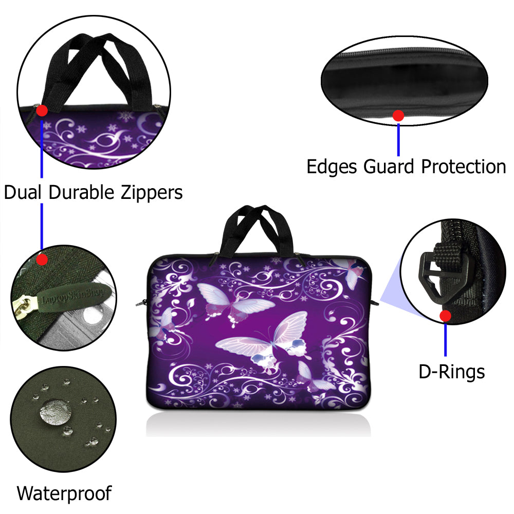 Purple Butterfly Laptop Notebook Sleeve Carrying Case with Carry Handle ...