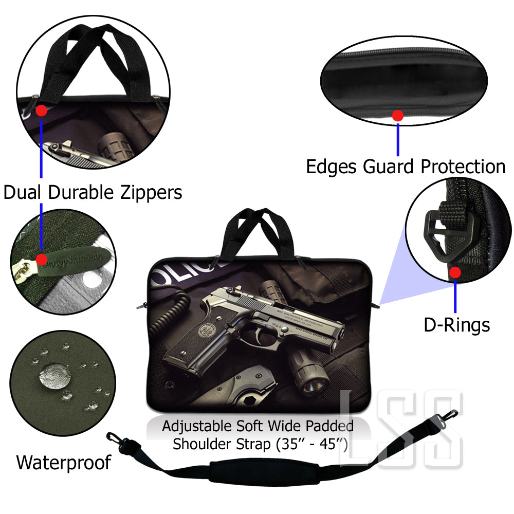 Police Gun Weapons Laptop Notebook Sleeve Carrying Case with Carry ...