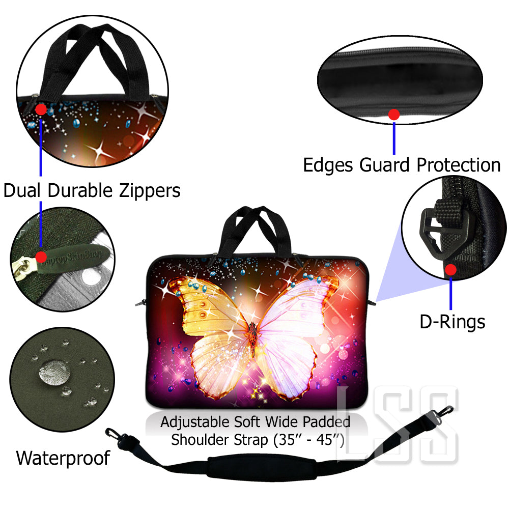 Sparkling Butterfly Laptop Notebook Sleeve Carrying Case with Carry ...